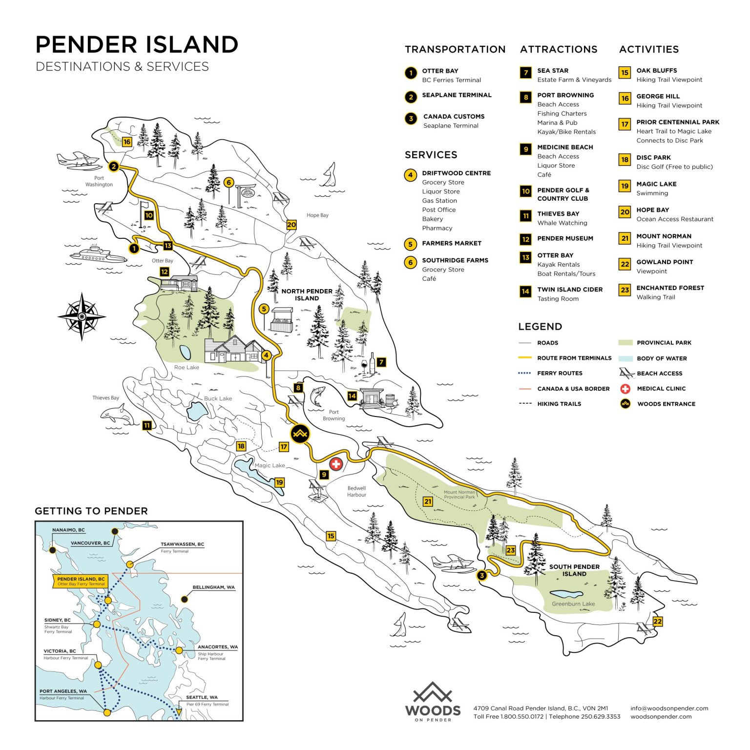Map of Pender Island » WOODS on Pender